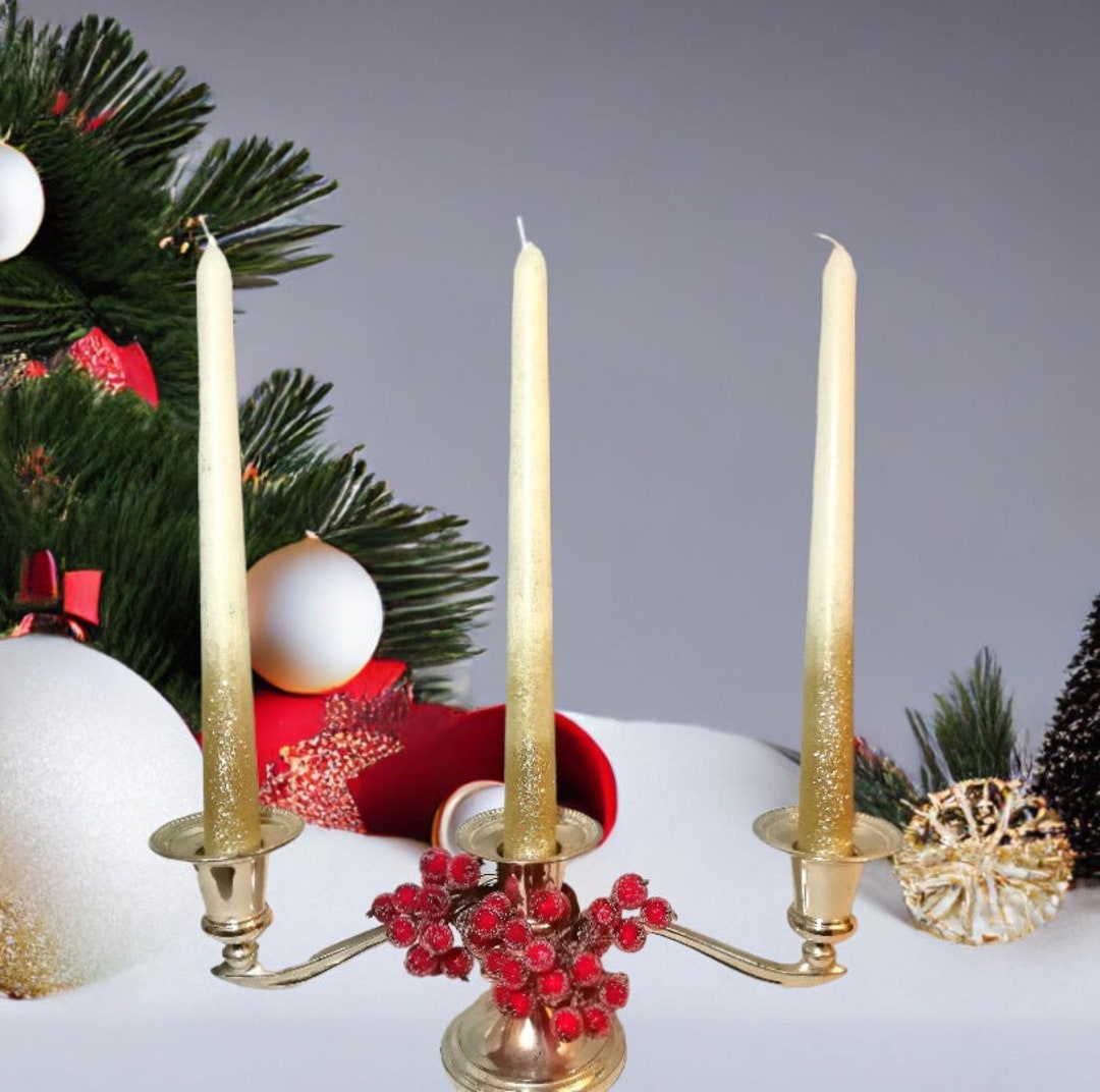 Christmas Tappered Candle, Sparkle Gold Candle, Glittered Gold Candle ...