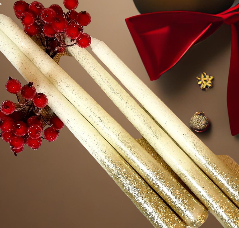 Christmas Tappered Candle, Sparkle Gold Candle, Glittered Gold Candle ...