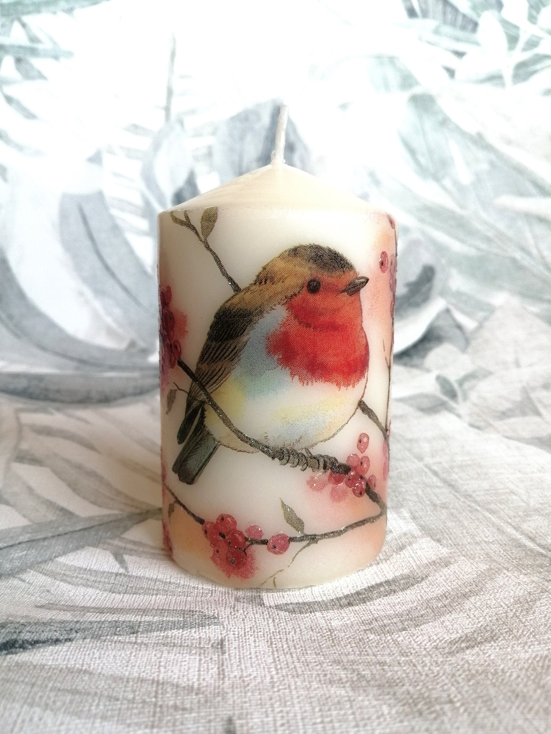 Robin Candle Decorative Christmas Candle Decoupage Candle - Etsy UK
