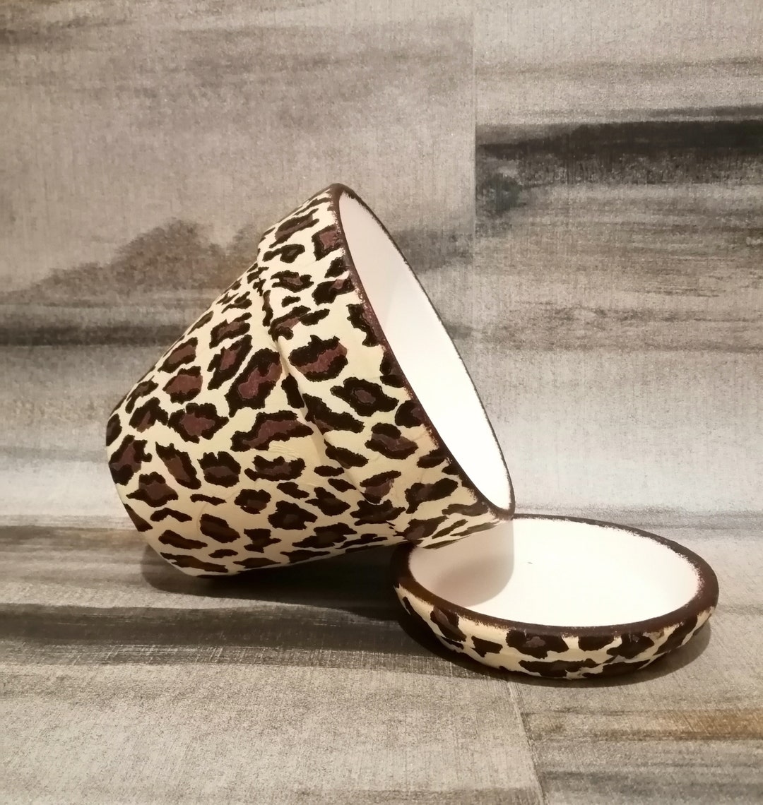 Leopard Plant Pot With Saucer, Decoupage Plant Pot, Decorative Plant ...