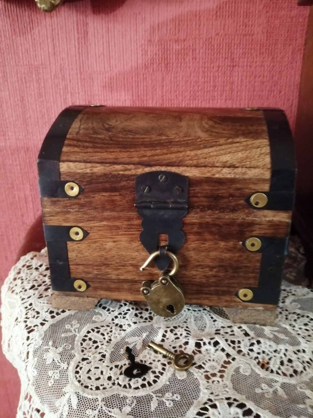 Jewelry Trunk,vintage Oak Trunk, Wooden Box,hand Made Oak Chest ...