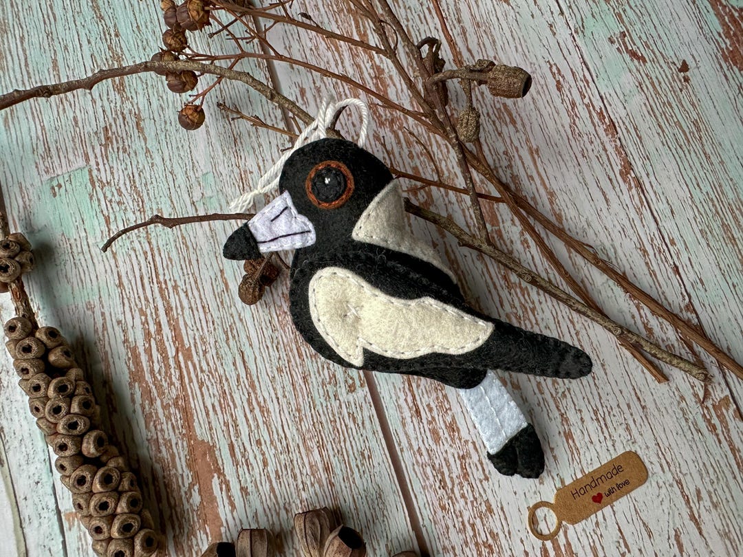 Handmade Felt Magpie Bird Ornament: Australian Animal Decor - Etsy