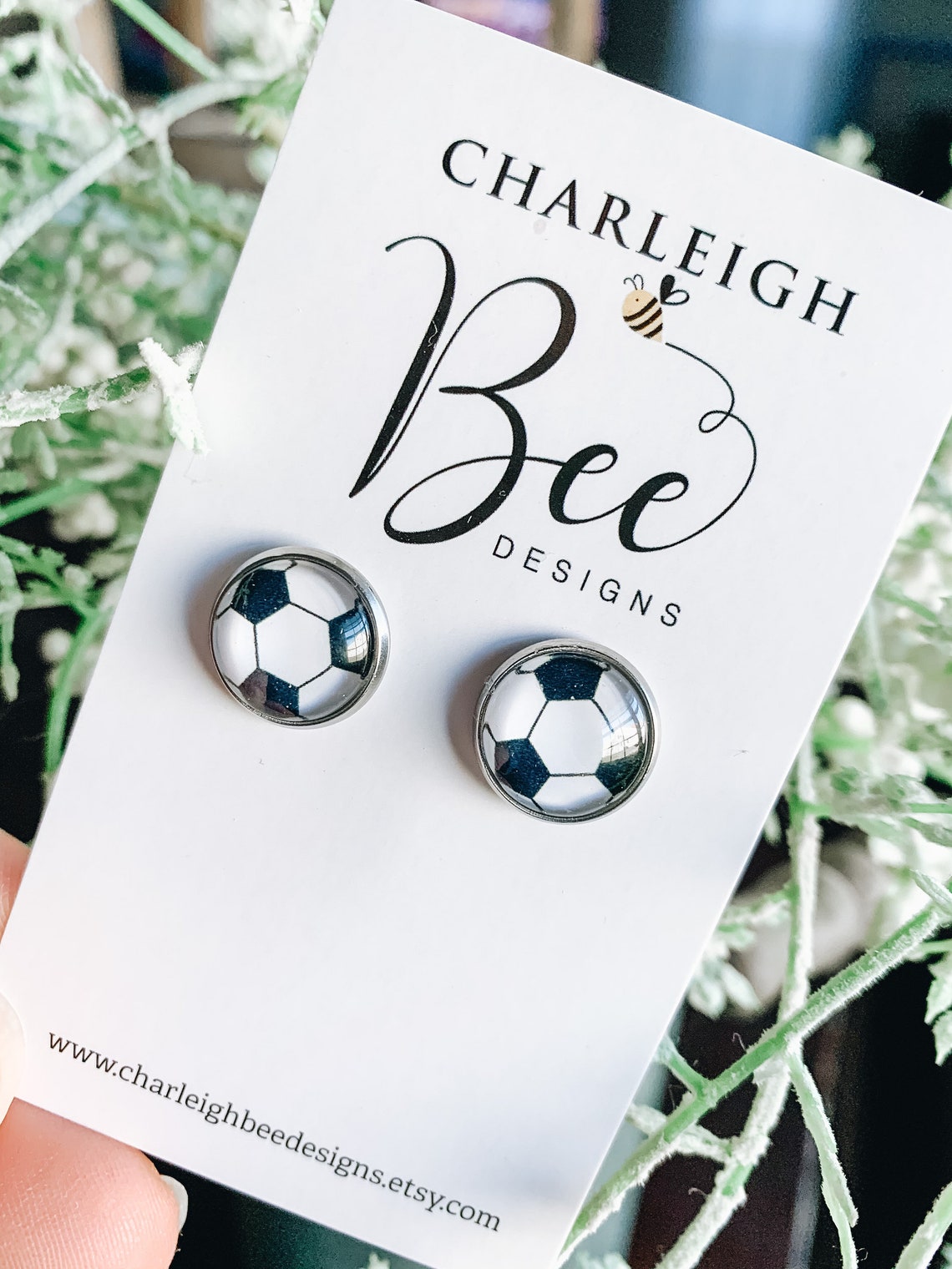 Soccer Stud Earrings/ 12mm Stud Earrings/ Resin Stud Earrings - Etsy