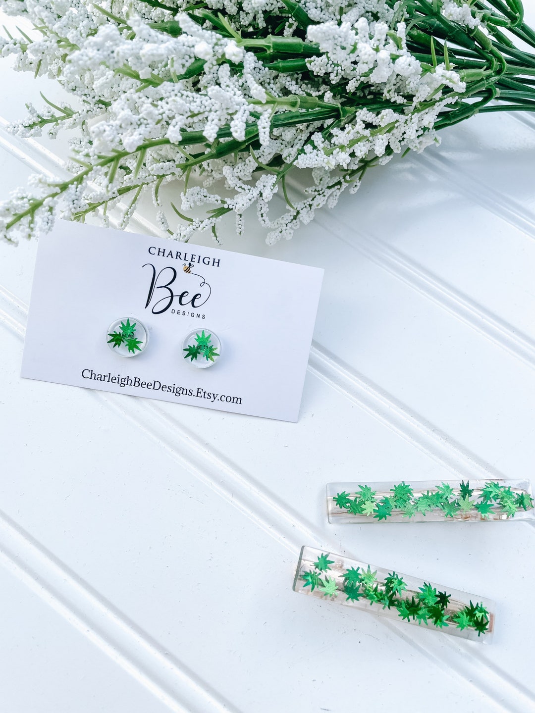 Marijuana Leaf Hair Clip and Earring Set/ Resin Hair Clip/ Resin ...