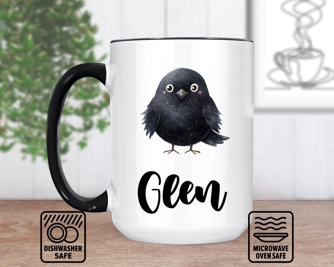 Raven Mug With Name, Personalized Raven Gift for Coffee Lovers, Custom ...