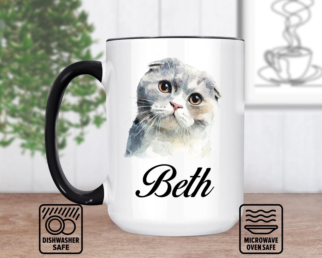 Scottish Fold Head Portrait Mug - Custom Cat Art Gift, Personalized Mug ...