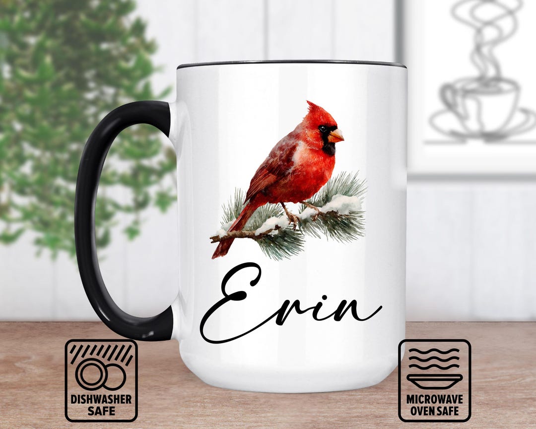 Red Cardinal Mug With Name, Personalized Red Cardinal Gift for Coffee ...