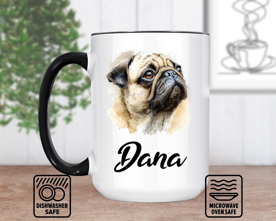 Pug Head Portrait Mug - Custom Dog Art Gift, Personalized Mug With Cute ...