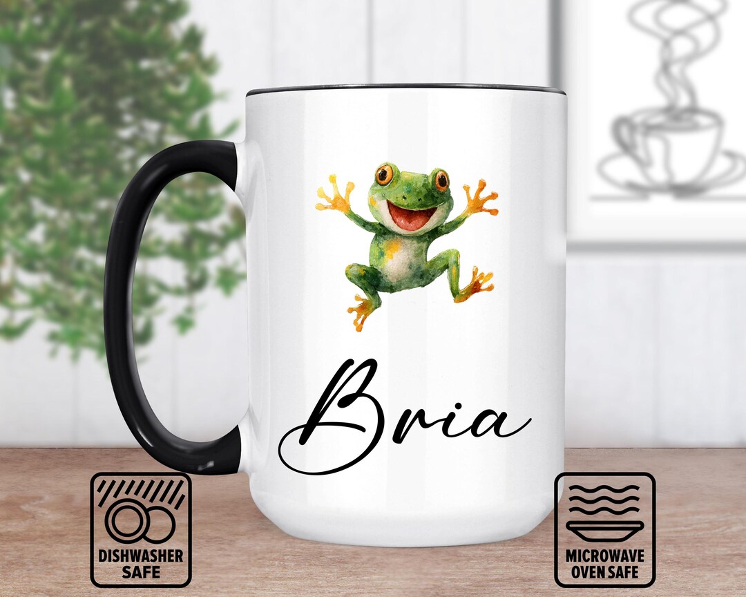 Cheerful Frog Mug With Name Custom Coffee Cup for Coffee Lovers ...