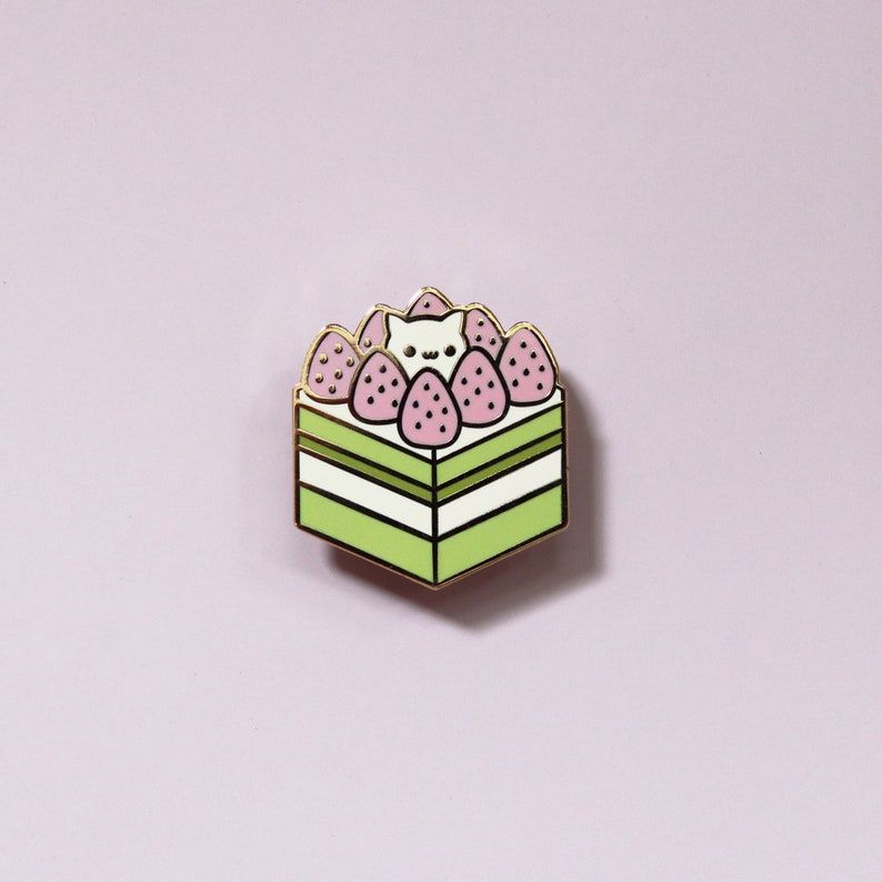 Strawberry Cake Enamel Pin Cute Enamel Lapel Pin Kitten | Etsy