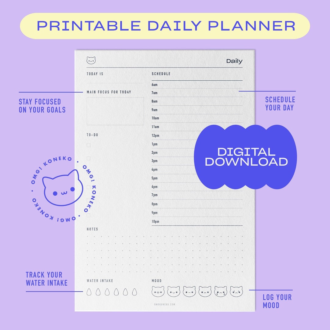 Printable Daily Planner Undated, Organizer, Scheduler, Productivity ...