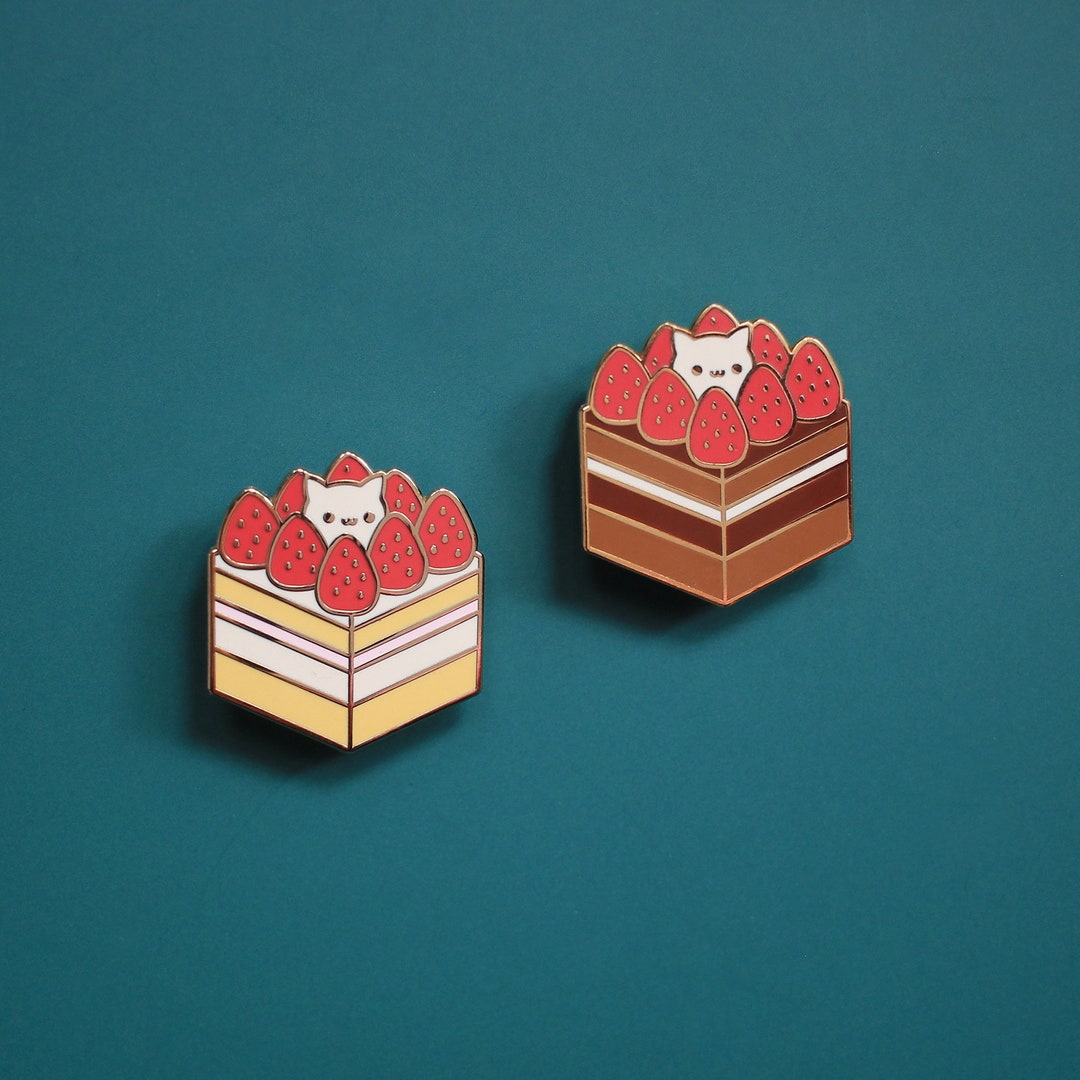 Strawberry Cake Enamel Pin Cute Enamel Lapel Pin Kitten Kawaii Dessert ...
