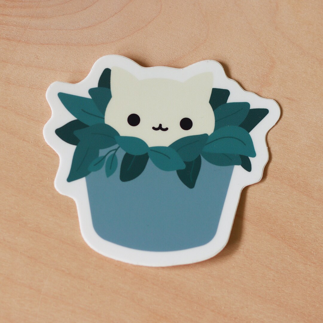 Cat in a Plant Vinyl Sticker Koneko - Etsy