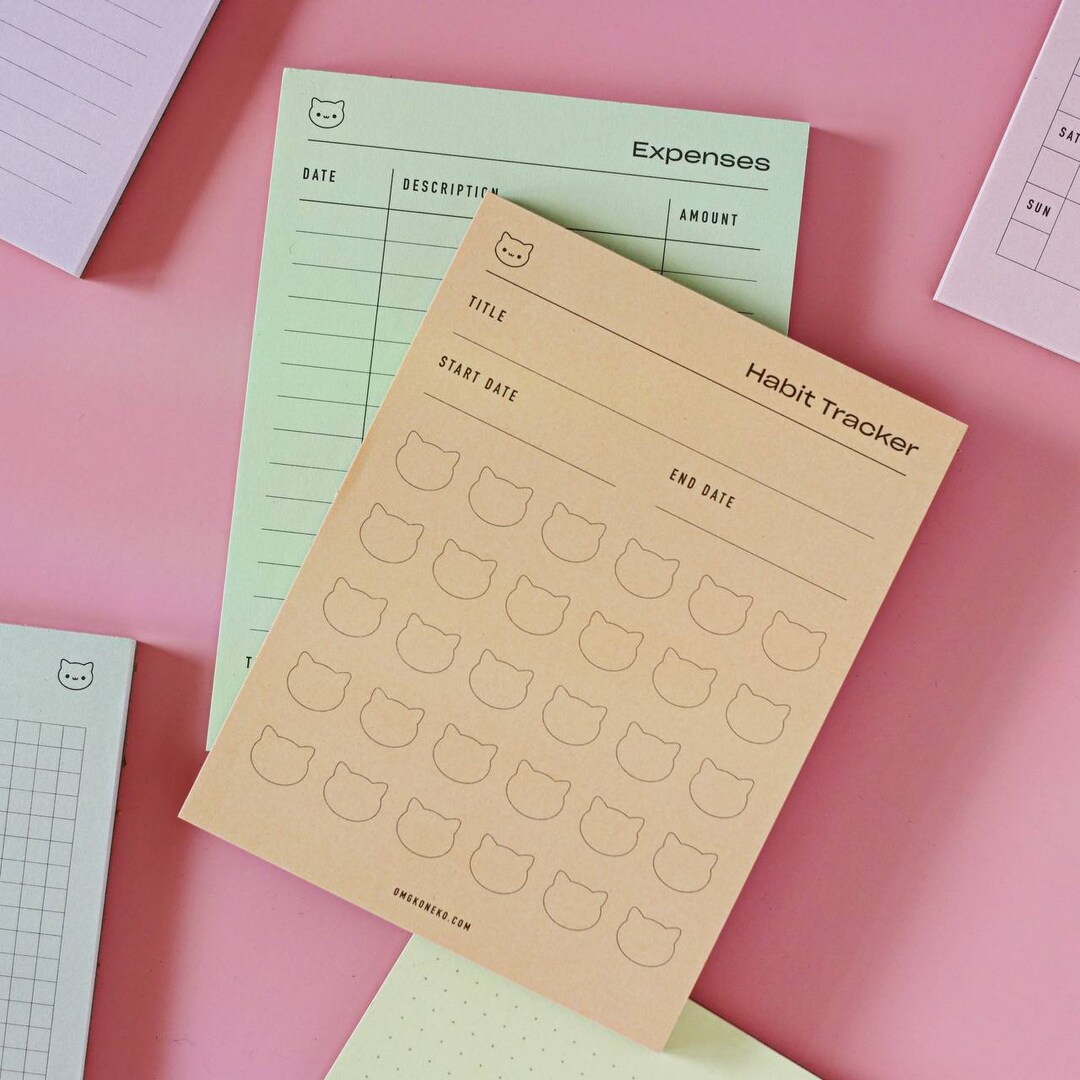 Monthly Habit Tracker Cute Cat Stationery Notepads Kawaii Pastel ...