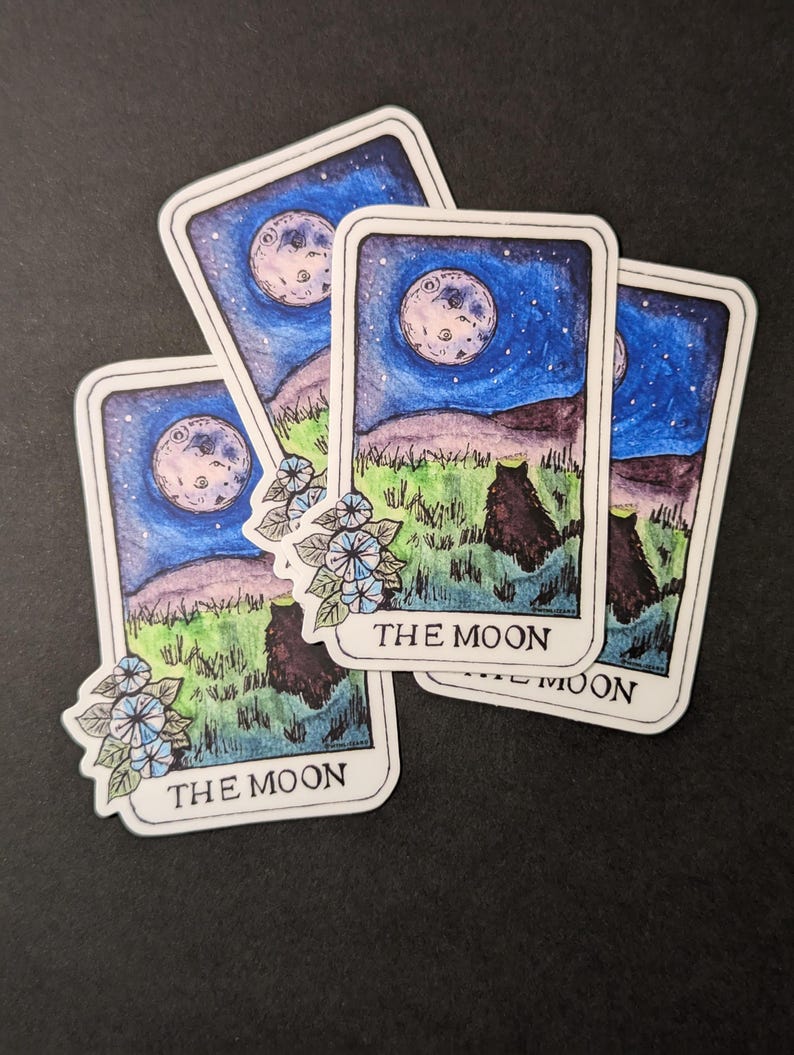 The Moon Tarot Card Sticker: Cat Tarot, Waterproof Vinyl - Etsy