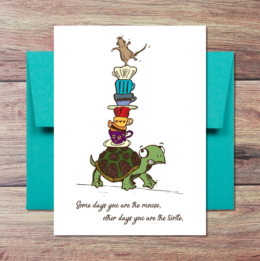 Thinking of You Card, Turtle and Mouse Illustration - Etsy