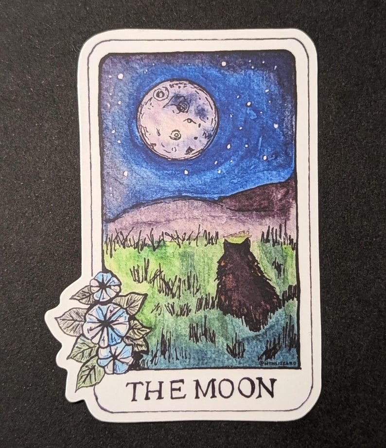 The Moon Tarot Card Sticker: Cat Tarot, Waterproof Vinyl - Etsy
