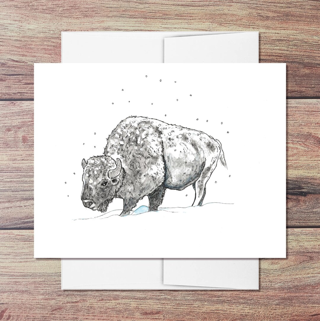 Winter Bison Greeting Card: Holiday Note Card - Etsy