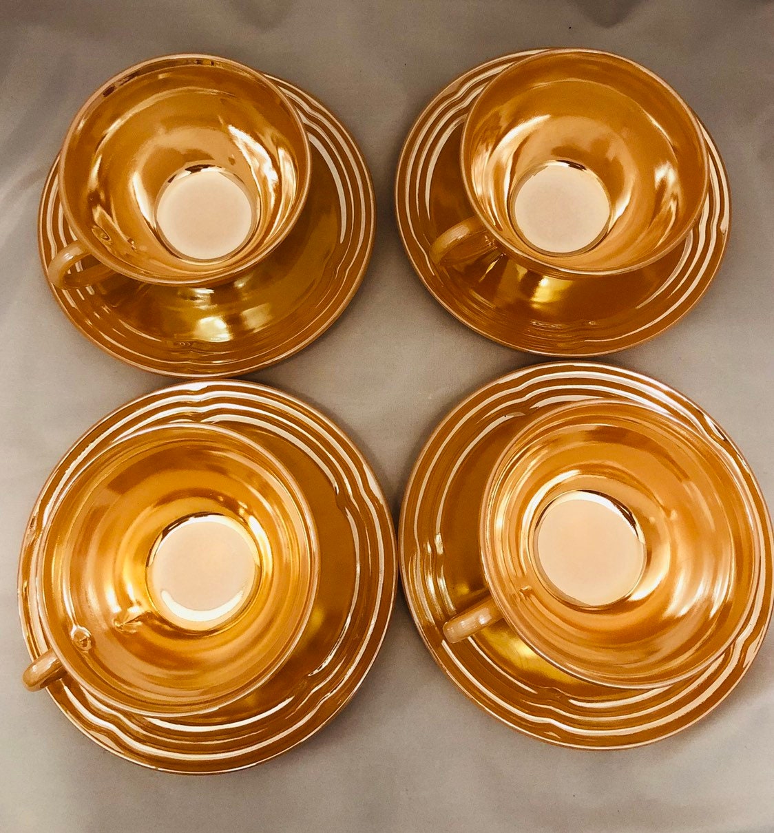 Set of 4 - Peach Lusterware - Fire-king 1950's Vintage - Tea Cups and ...