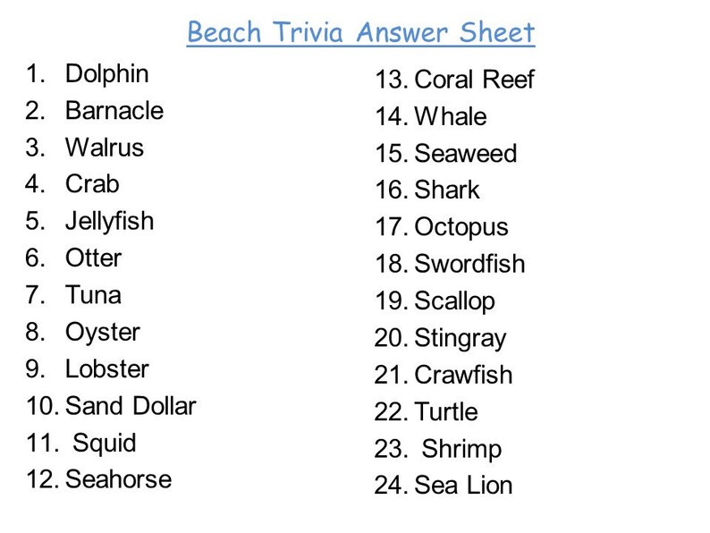 Beach Trivia Cards Trivia Questions Printable | Etsy