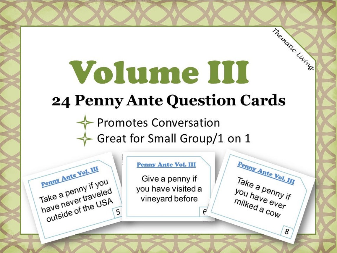 24 Penny Ante Question Trivia Cards | Penny Ante Game Questions ...