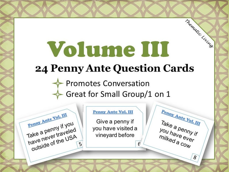 24 Penny Ante Question Trivia Cards | Penny Ante Game Questions ...