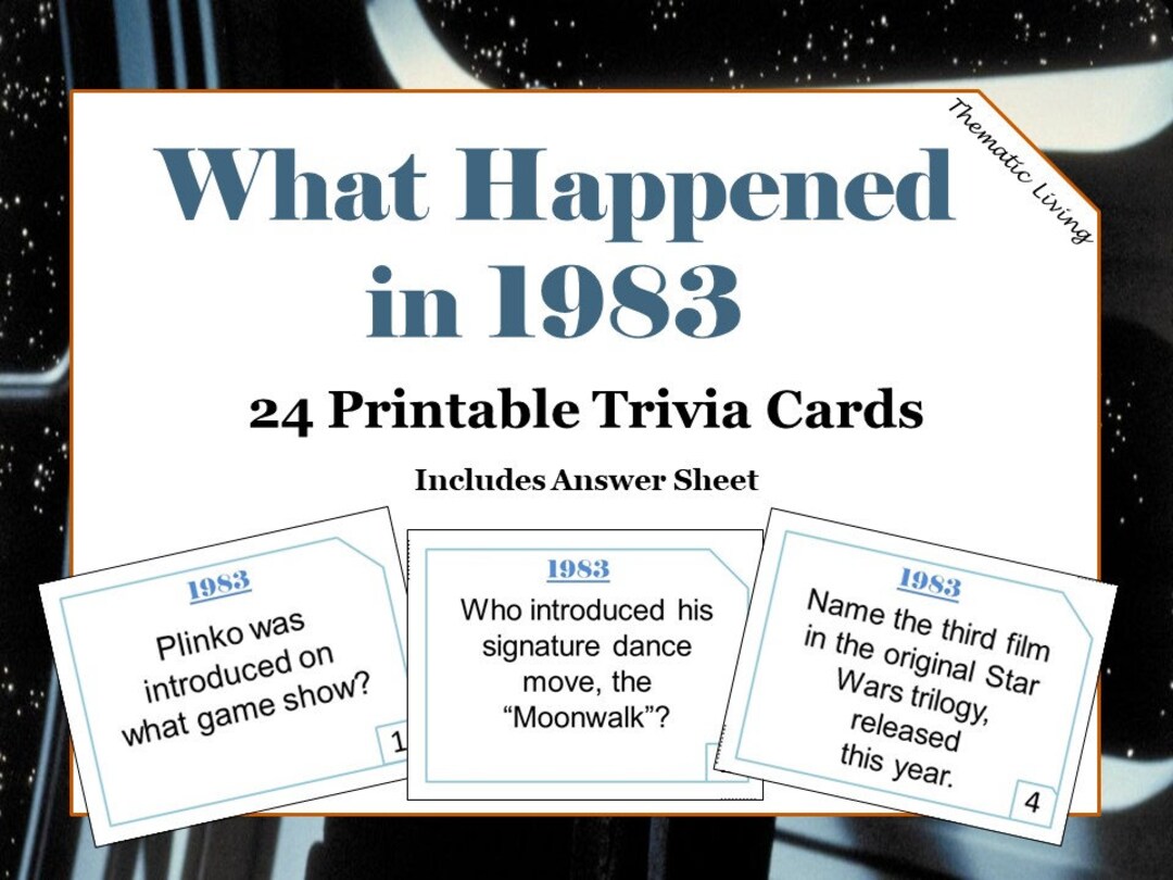 40th Birthday 1983 Trivia Cards Anniversary Games Conversation Starters ...