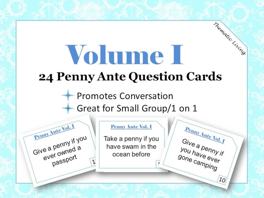24 Penny Ante Question Trivia Cards | Penny Ante Game Questions ...
