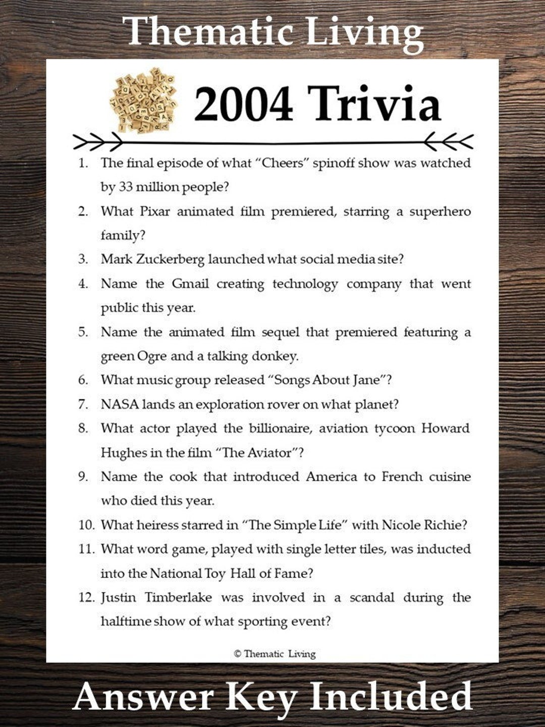 2004 Trivia Birthday Anniversary Graduation Back in Born in Printable ...