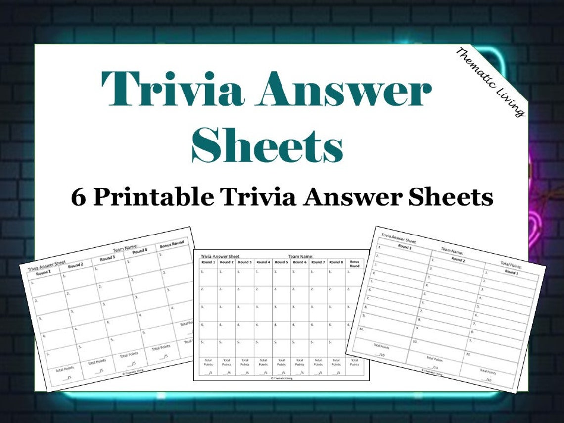 6 Trivia Night Answer Sheets | Printable | Rounds | Questions | Letter ...