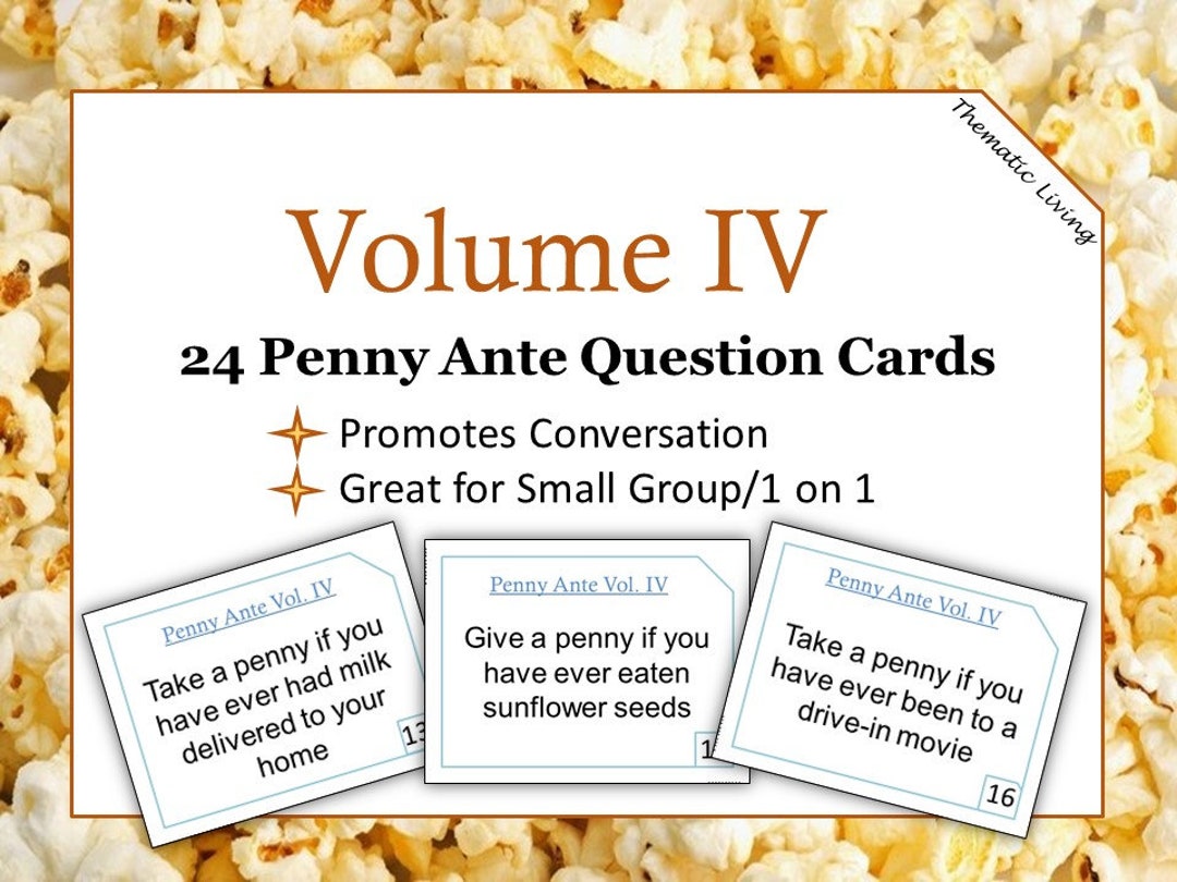 24 Penny Ante Question Trivia Cards | Penny Ante Game Questions ...