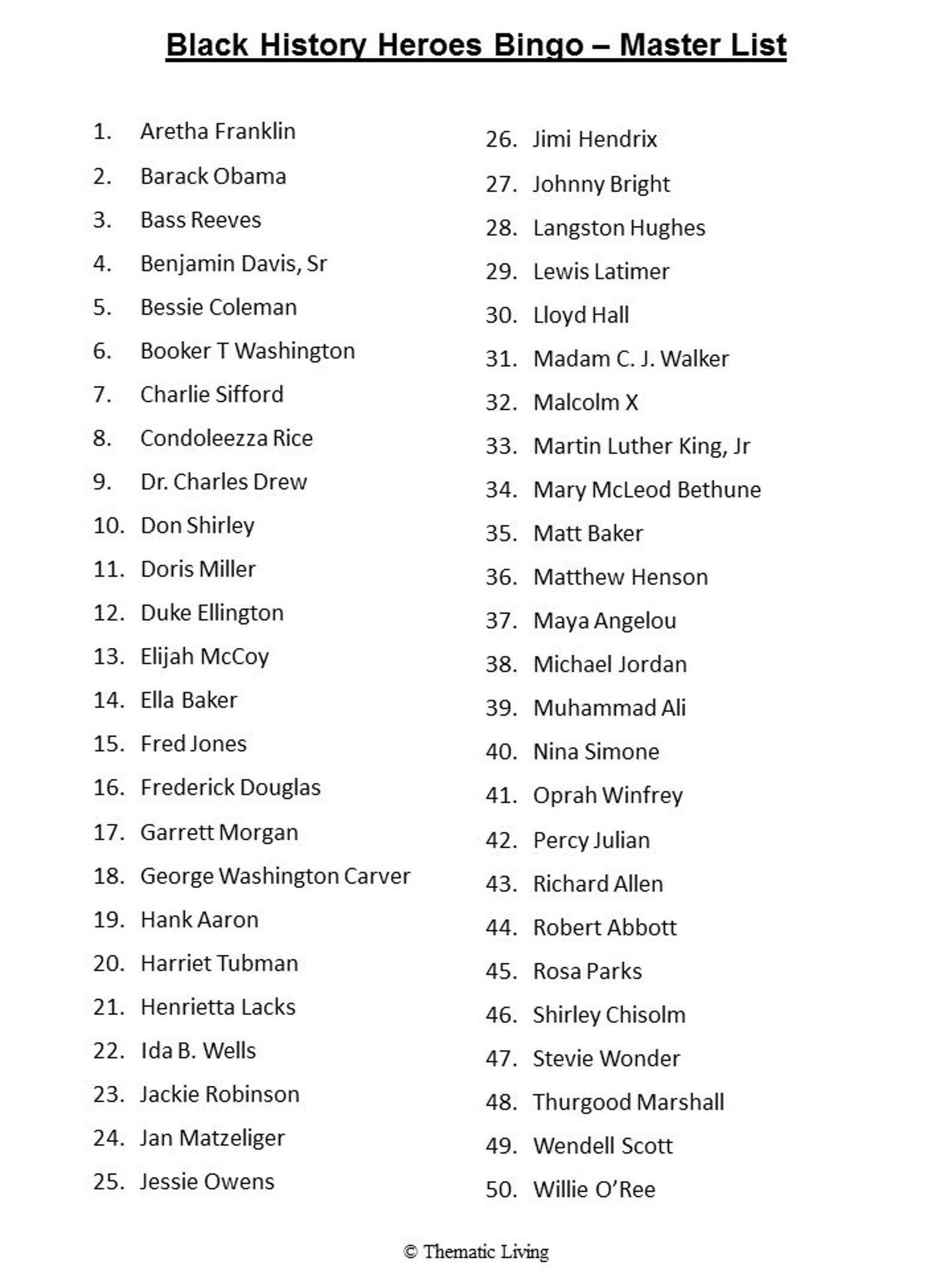 30 Black History Heroes Bingo Digital Download Printable - Etsy