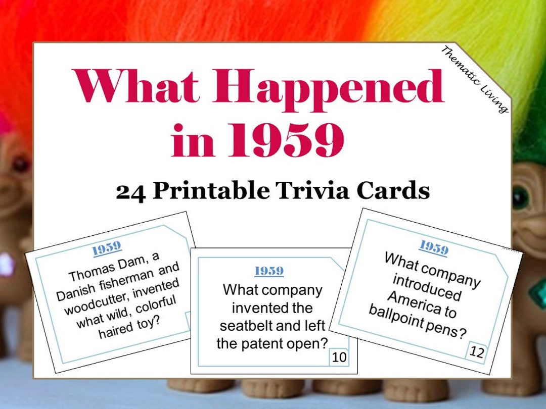 64th Birthday 1959 Trivia Cards | Anniversary Games | Conversation ...