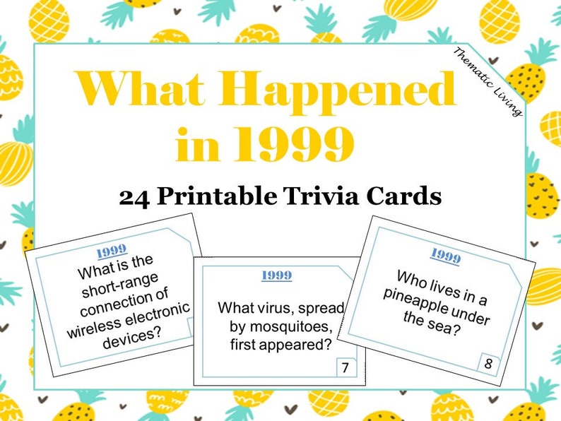 24th Anniversary 1999 Trivia Cards Wedding Games Conversation Starters ...