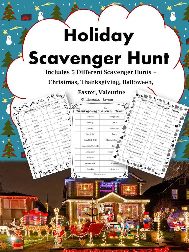 5 Holiday Scavenger Hunts Christmas 2024 Thanksgiving Halloween Easter ...