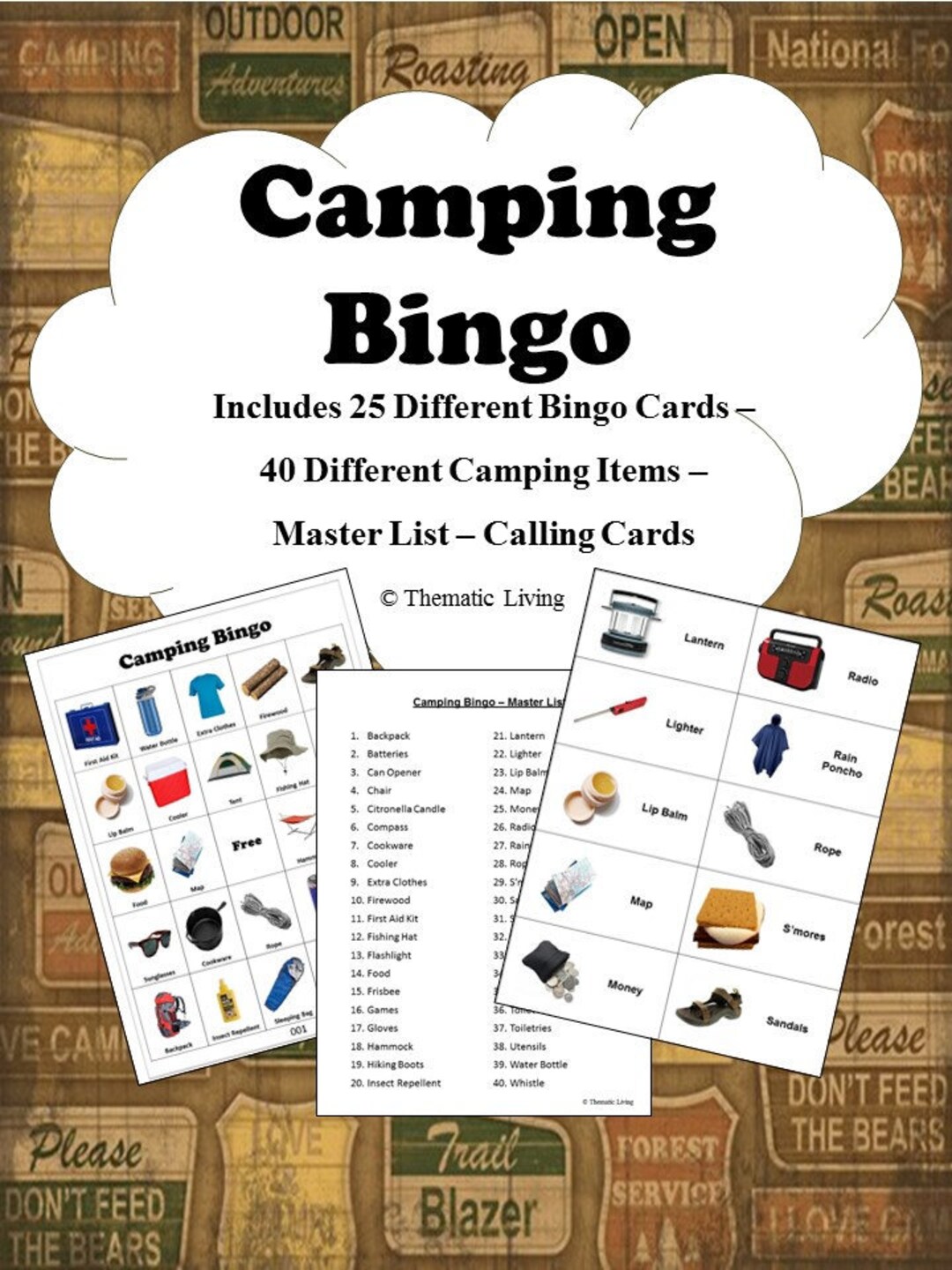 25 Camping Bingo Cards Camping Theme Party S'mores - Etsy