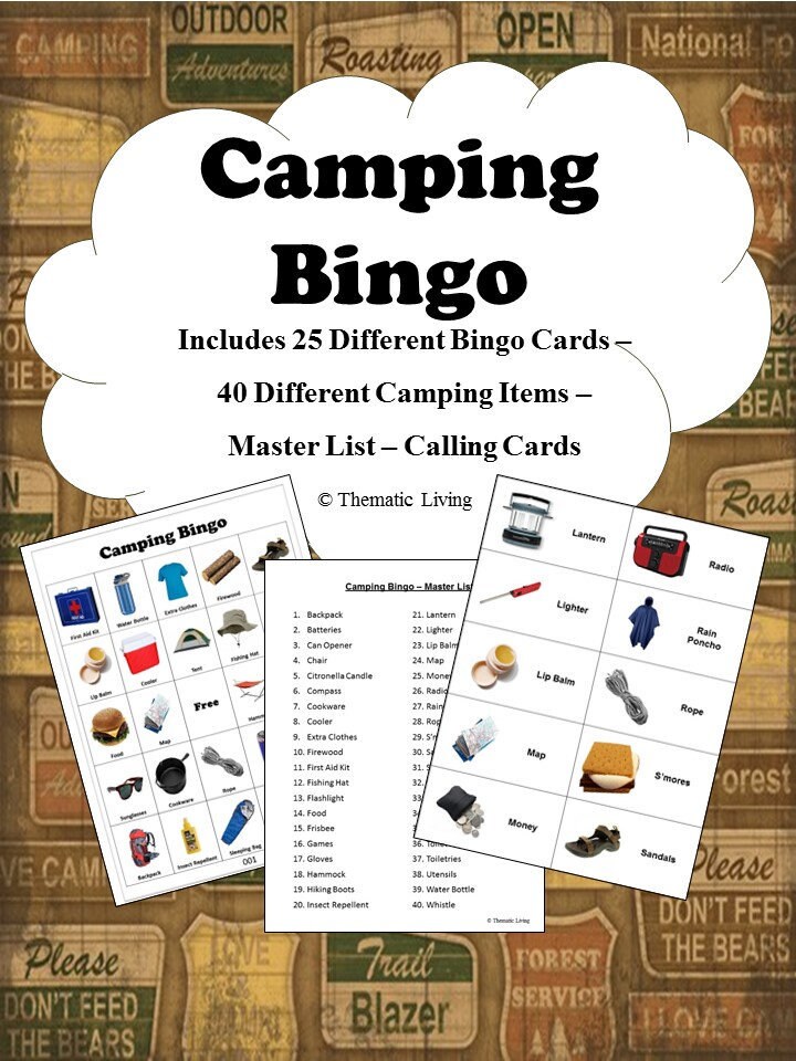 25 Camping Bingo Cards Camping Theme Party S'mores - Etsy