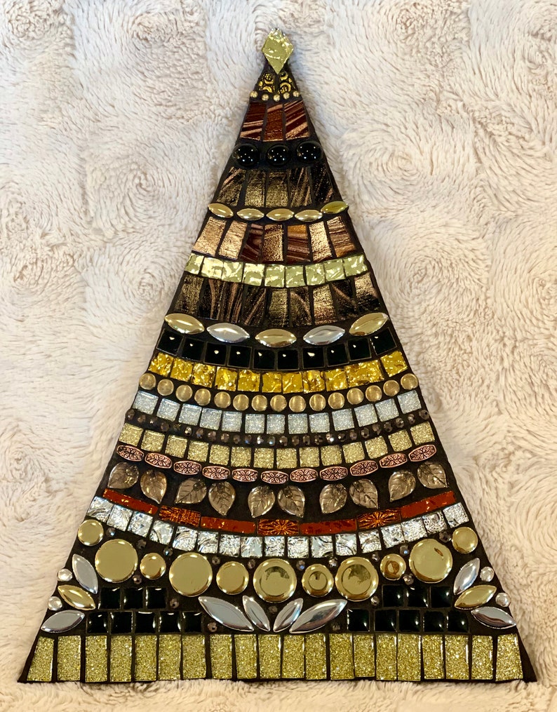 12' Bronze, Black and Gold Mosaic Triangle Tree With Gold Diamond on ...