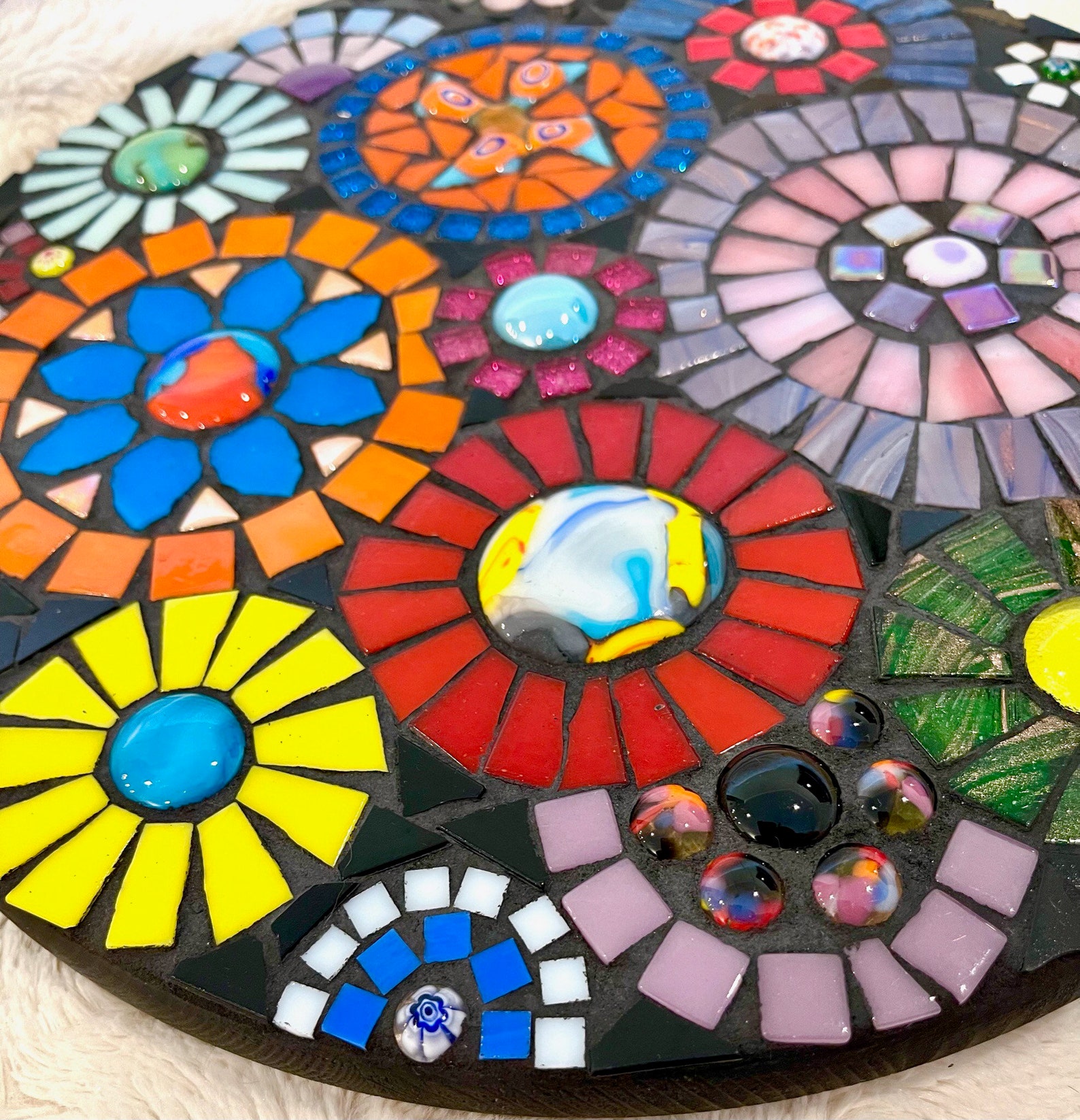 Round Mosaic With Fused Glass Inclusions - Etsy