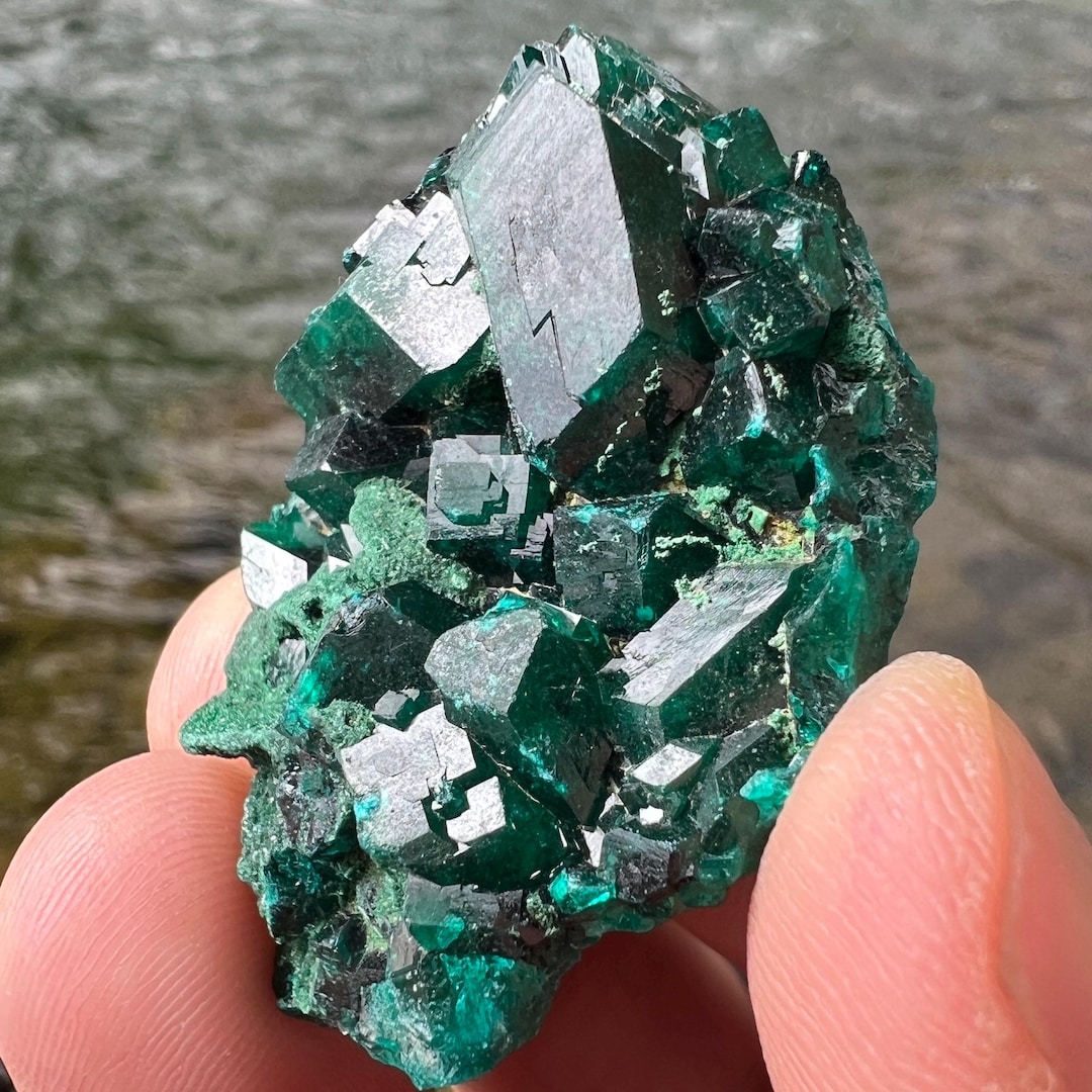 Emerald Green Dioptase Crystal W/ Druzy Malachite Cluster From Congo ...