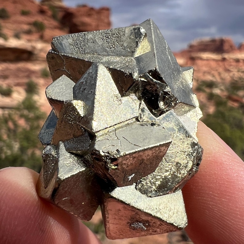 Gemmy Octahedral Pyrite Crystal Cluster • 67 Grams Natural Pyramid ...