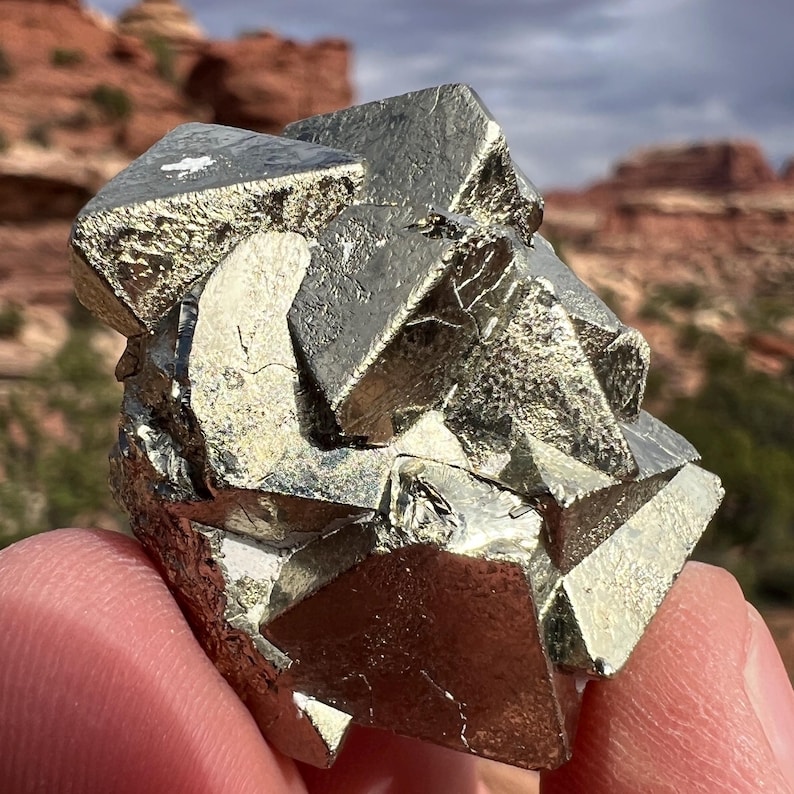 Gemmy Octahedral Pyrite Crystal Cluster • 67 Grams Natural Pyramid ...