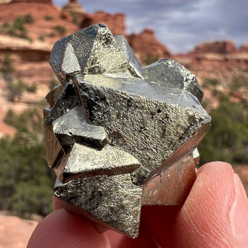 Gemmy Octahedral Pyrite Crystal Cluster • 67 Grams Natural Pyramid ...
