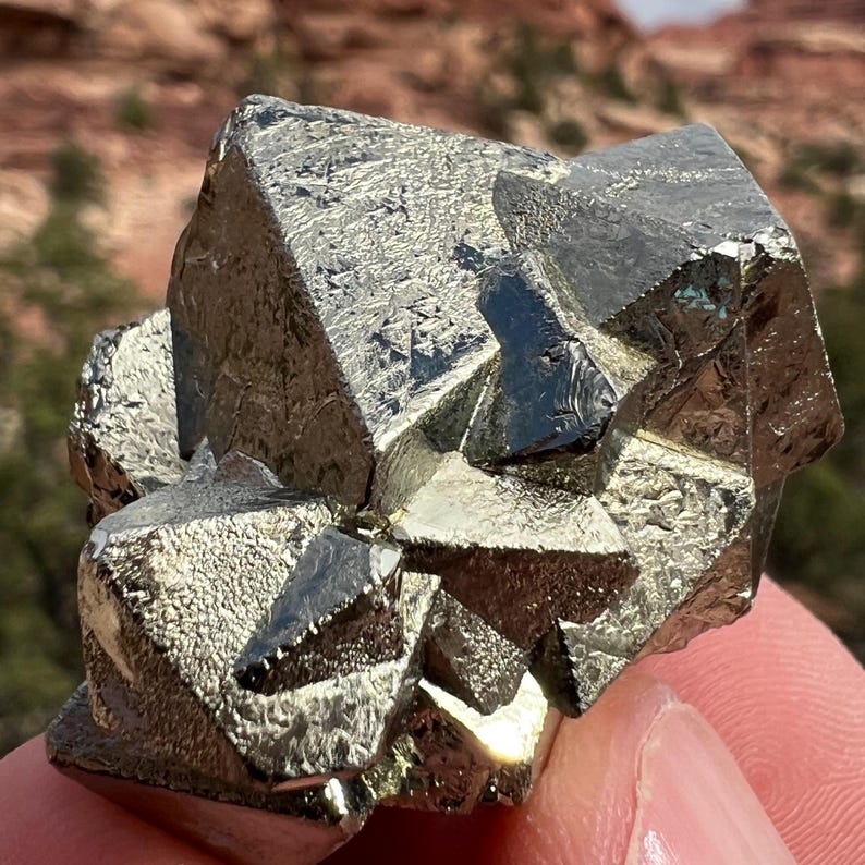 Gemmy Octahedral Pyrite Crystal Cluster • 67 Grams Natural Pyramid ...