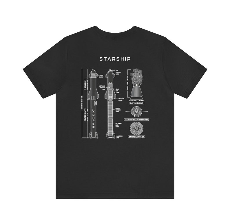 Spacex Starship Blueprint Model T Shirt Dtf Print In Bella Canvas Black All Size S M L Xl Etsy