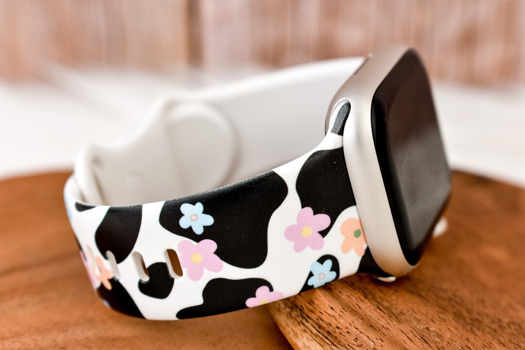 Black and White Floral Cow Print Silicone Watch Band Compatible With ...