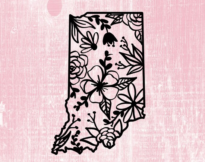Floral Indiana SVG, State - Etsy