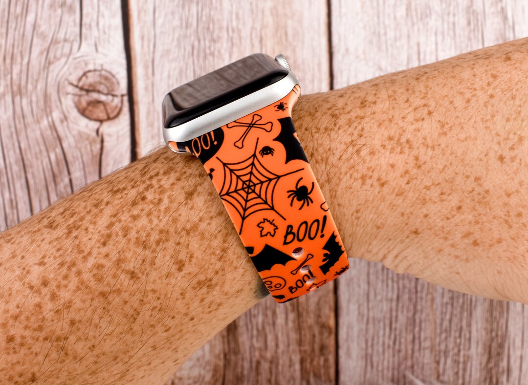 Orange Halloween Boo Spider Silicone Watch Band Compatible With Apple ...
