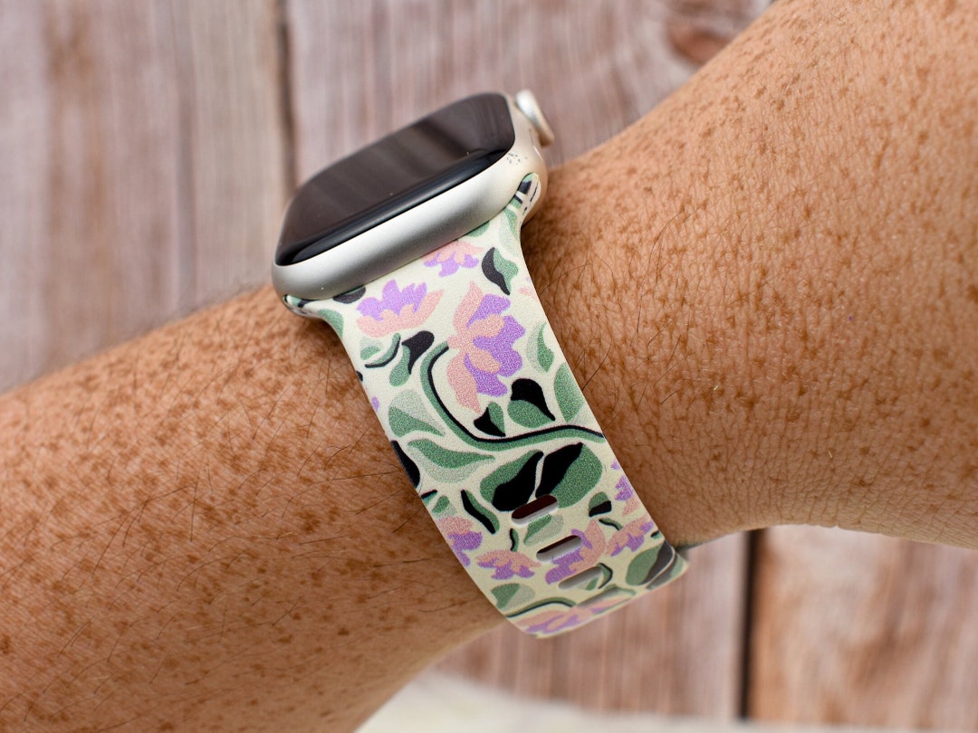 Dainty Retro Flowers Silicone Watch Band Compatible With Apple Watch ...