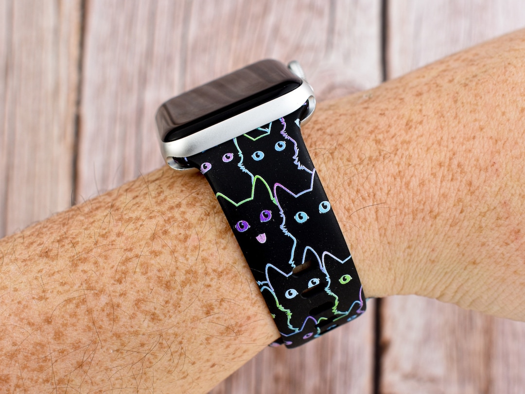 Colorful Black Cats Print Silicone Watch Band Compatible With Apple ...